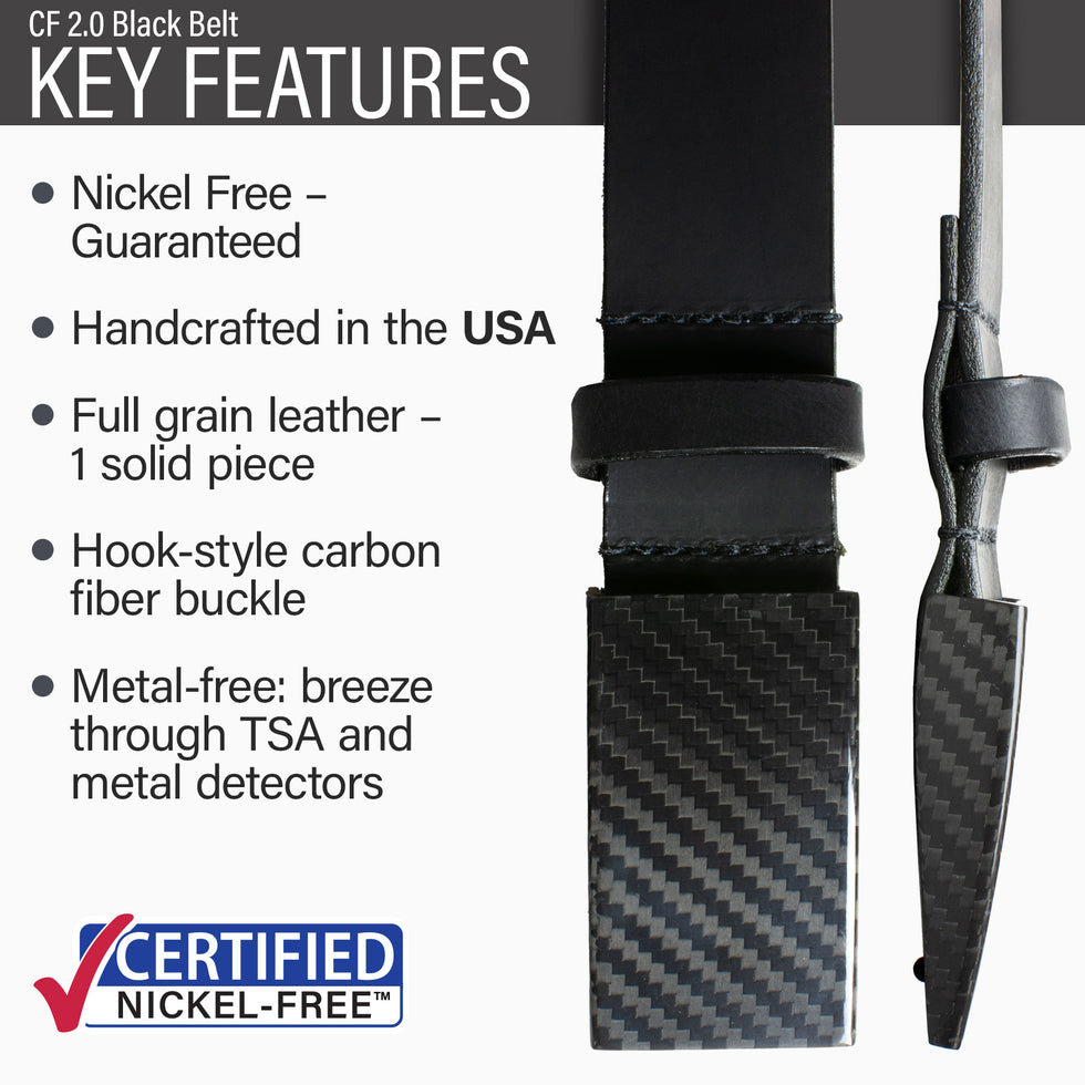 CF 2.0 Black Leather Belt | Carbon Fiber Buckle | Great Travel Belt ...