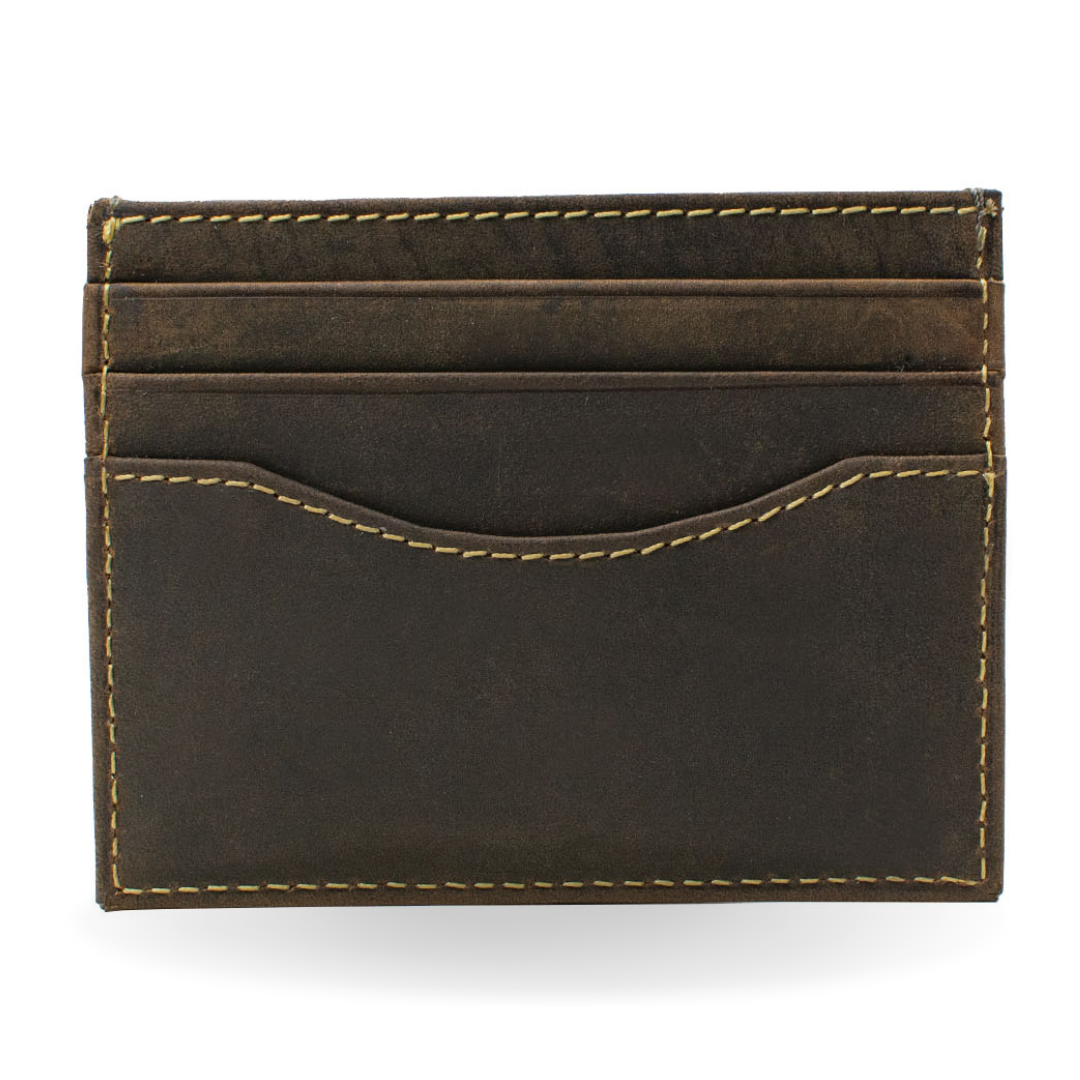 Reed Card Holder | Distressed Brown Leather Wallet – NoNickel.com